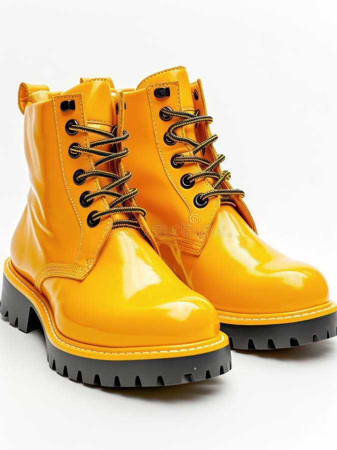 Yellow Combat Boots on White Background. Stock Illustration ...