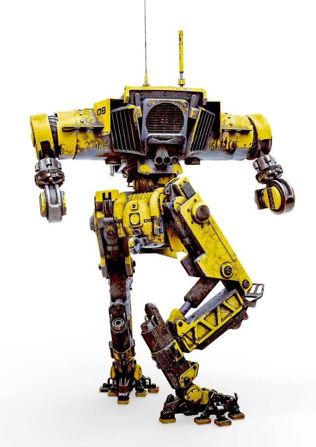 Yellow Combat Mech in a White Background Rear View Stock Illustration ...