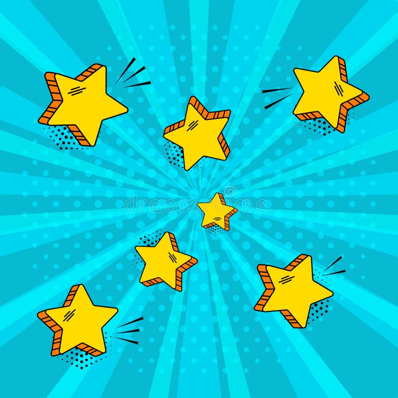 Yellow Comic Stars on Blue Background in Pop Art Style. Vector Stock ...