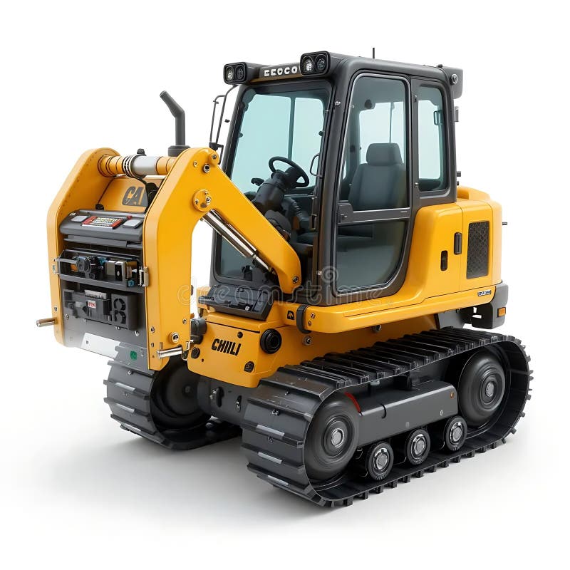 Yellow Compact Track Loader Excavator on White Background for ...