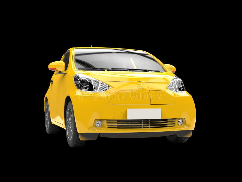 Yellow Compact Urban Car on Black Background Stock Illustration ...