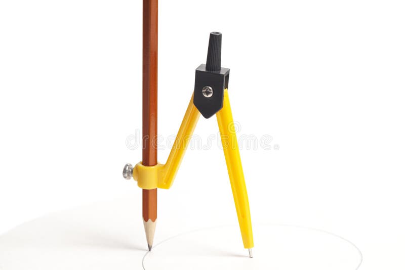 Yellow Compass with Pencil Isolated on White Background Stock Image ...