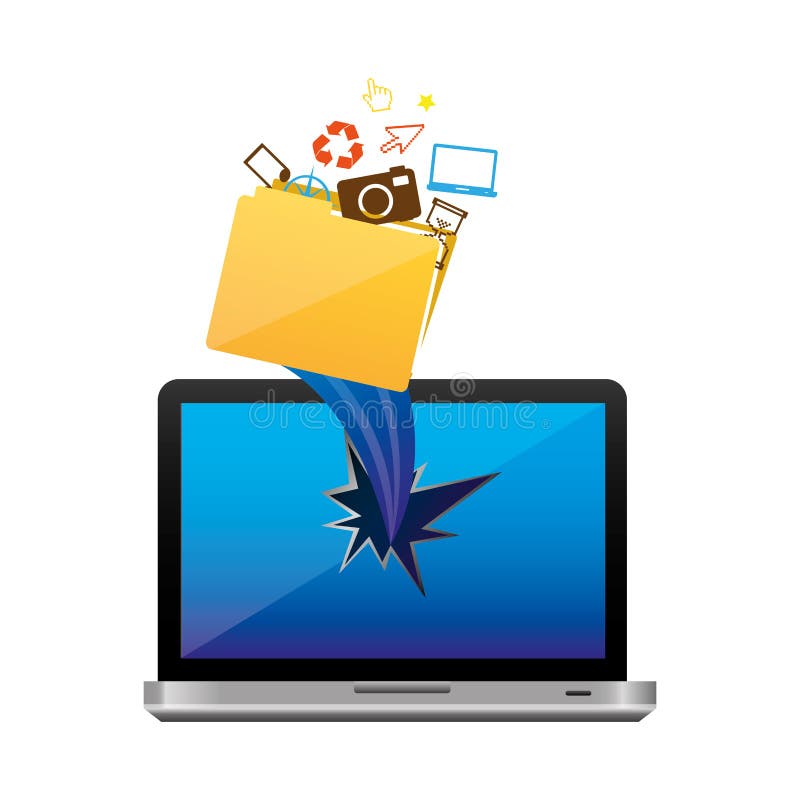 Yellow Computer File with Technological Icons and Hole Stock ...