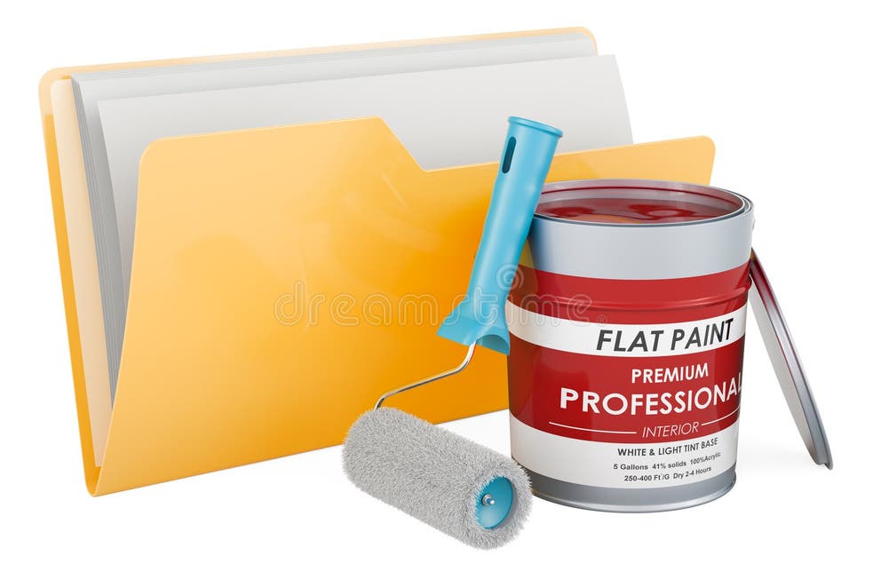 Yellow Computer Folder Icon with Paint Can and Roller Brush, 3D ...