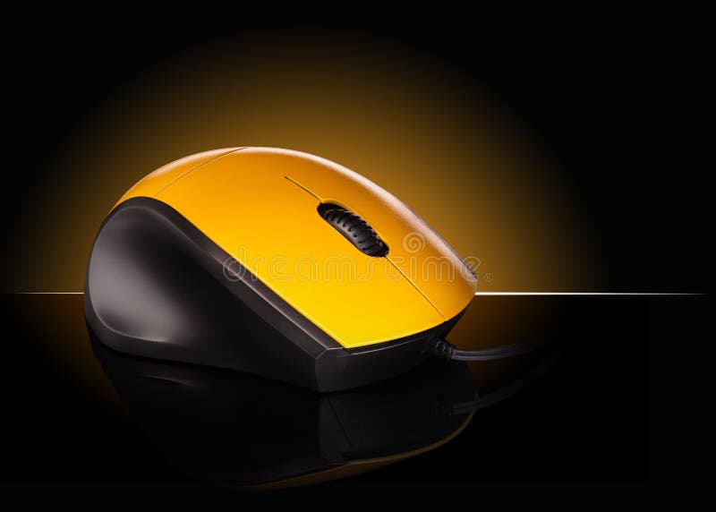 Yellow Computer Mouse on Working Desktop. Stock Photo - Image of cable ...