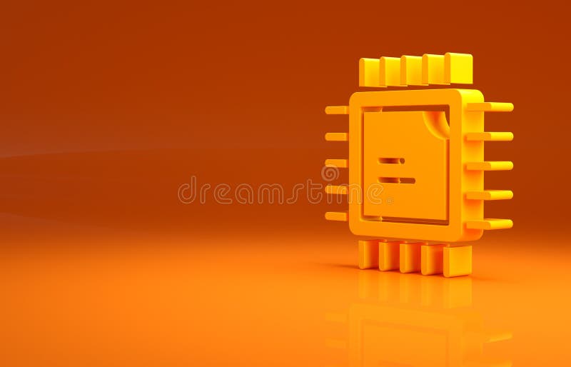 Yellow Computer Processor With Microcircuits Cpu Icon Isolated On Orange Background Chip Or Cpu