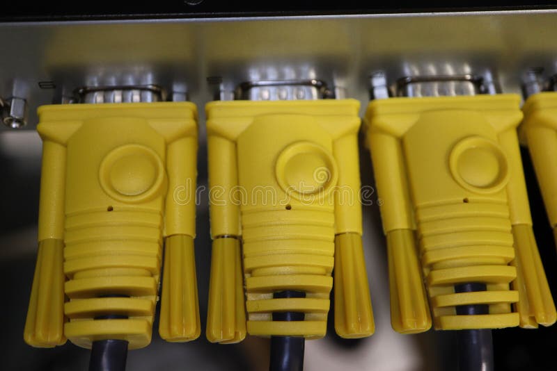Yellow Computer Video VGA Cables on KVM Panel Close Up Stock Image ...