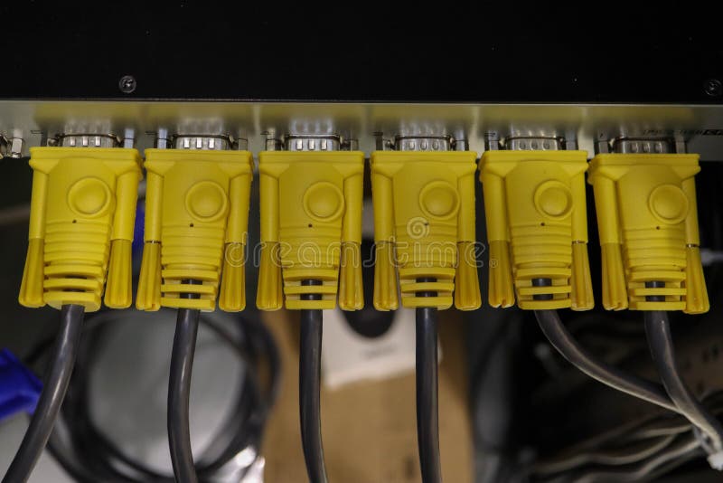 Yellow Computer Video VGA Cables on KVM Panel Close Up Stock Photo ...