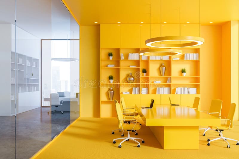 Yellow Conference Room Interior Stock Illustration - Illustration of ...