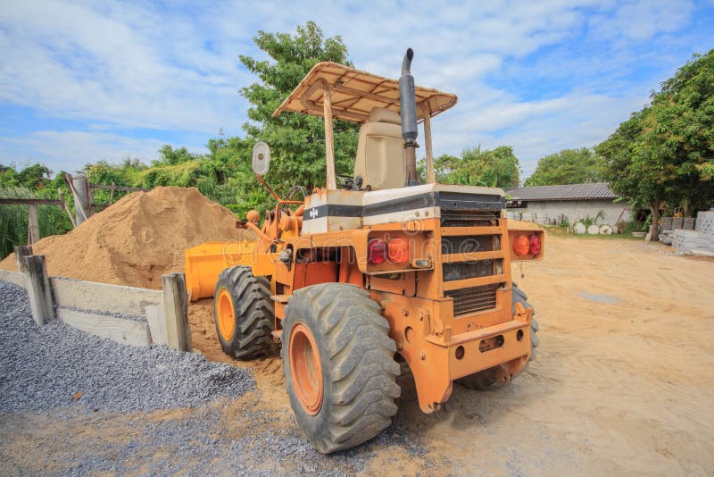 Yellow Construct Tractor Vintage Stock Photo - Image of pollution ...