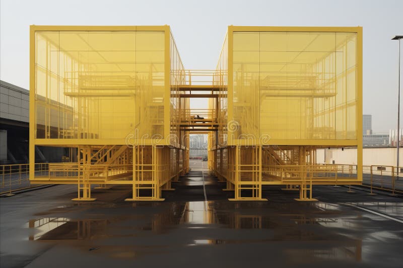 A Yellow Construction Crane is Building a Tall Building with a Mirrored ...