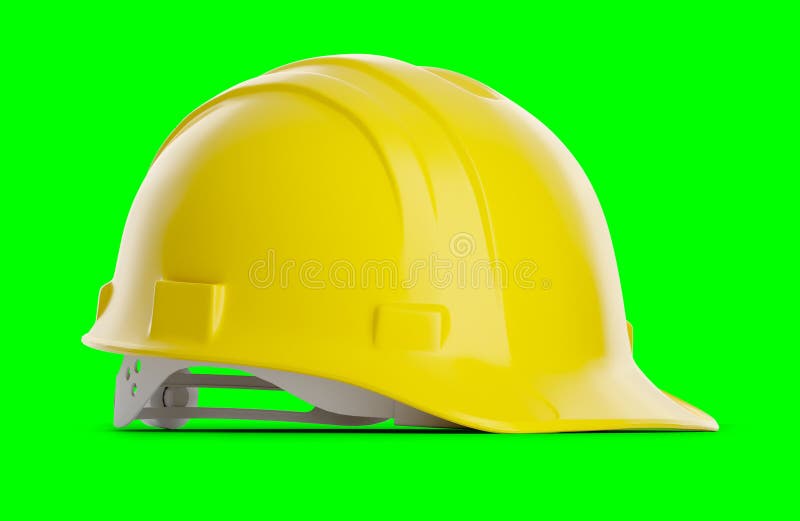 Side View of a Yellow Construction Hard Hat Isolated on a Green Screen ...