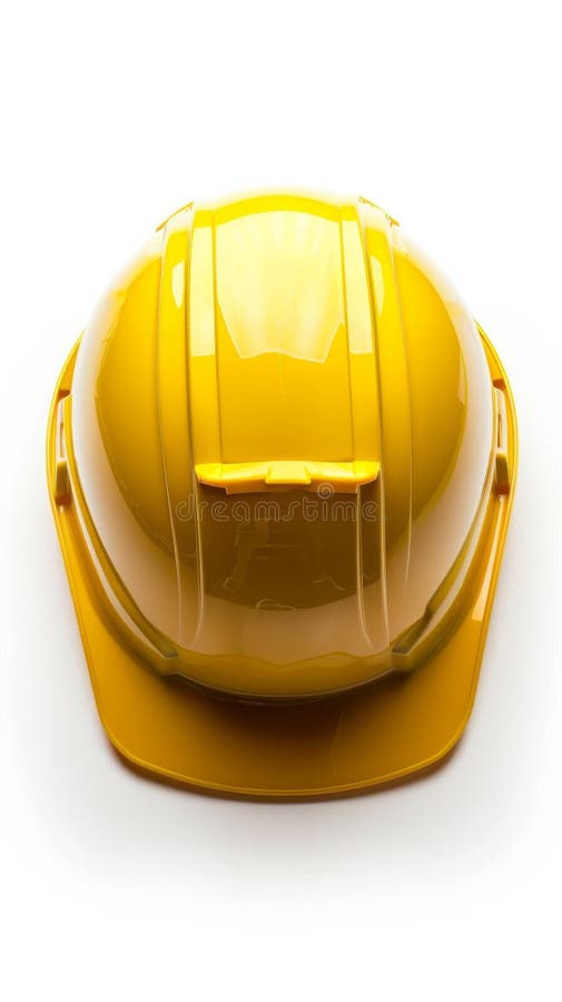 Yellow Construction Helmet on White Background, Top View. Safety ...