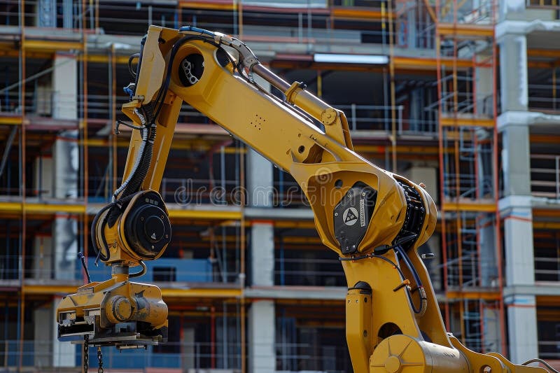 A Yellow Construction Machine in Action in Front of a Building ...