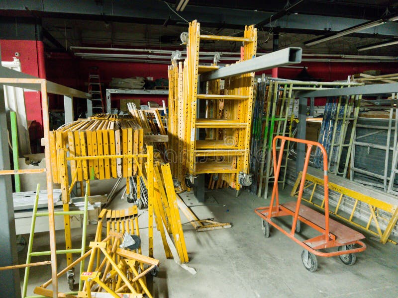 Yellow Construction Stairs in Storage Stock Image - Image of urban ...