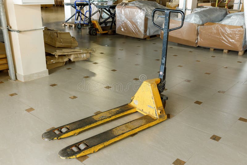 Yellow Construction Trolley in Warehouse. Stock Photo - Image of cargo ...
