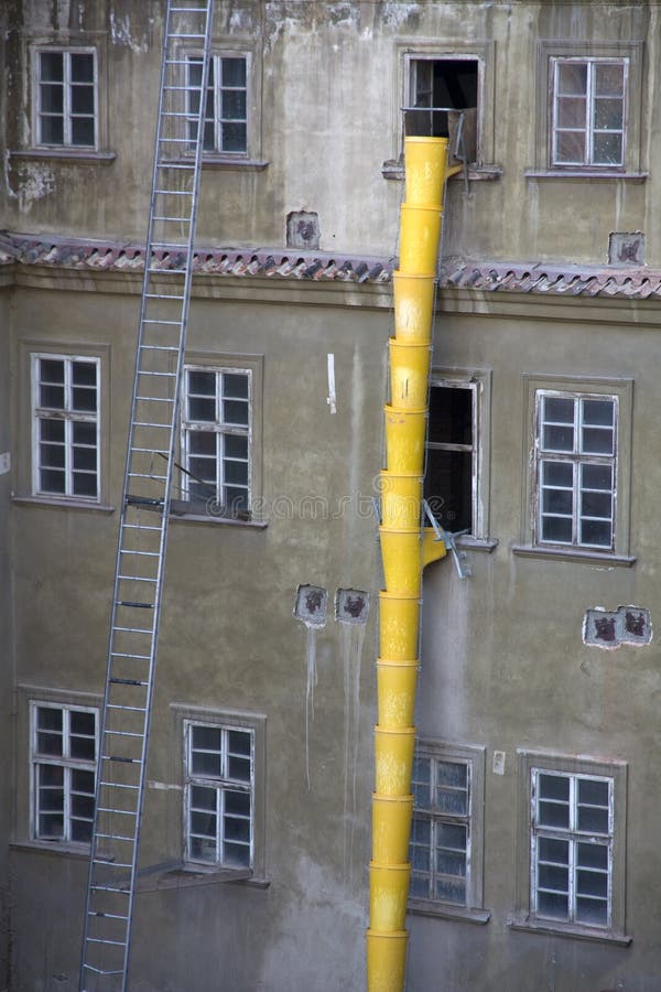 Yellow Construction Waste Chute Stock Photo - Image of brick ...