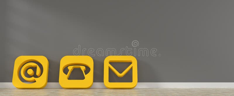 Yellow Contact Icons in a Grey Room Stock Illustration - Illustration ...