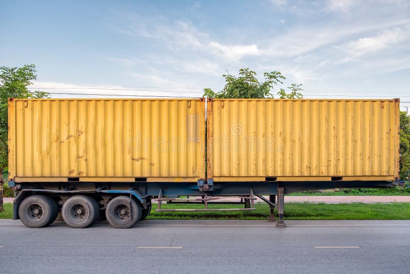 Yellow Container Box Trailer Parked Stock Image - Image of crate ...