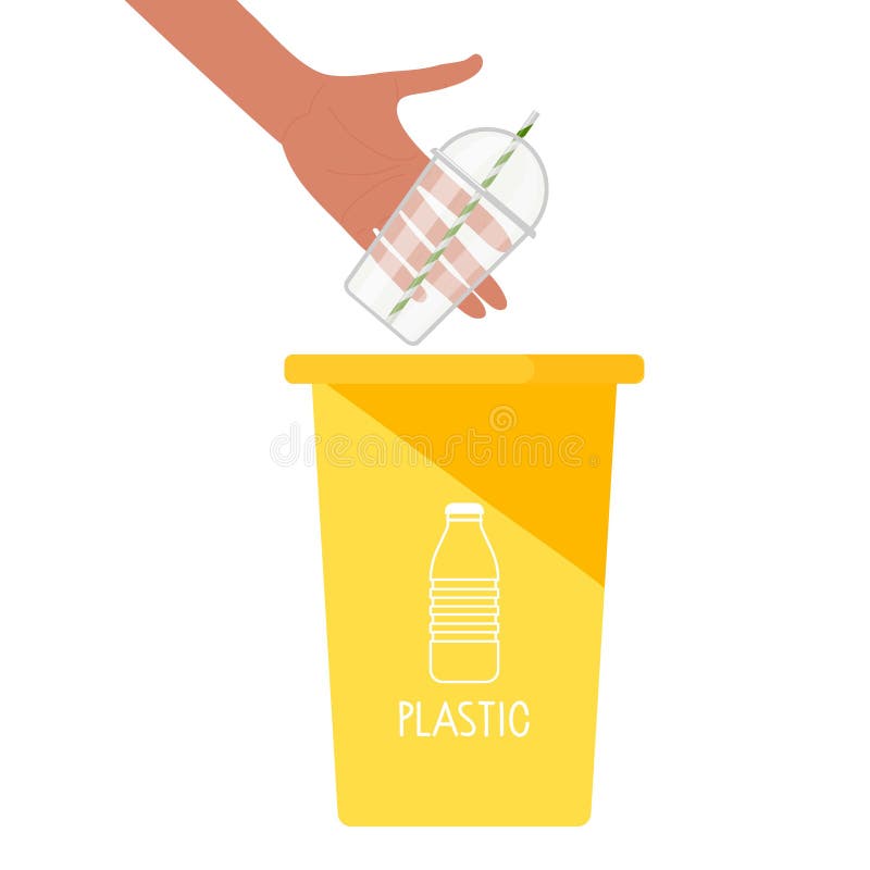 Yellow Container for Collecting Plastic Waste. Human Hand Throws ...