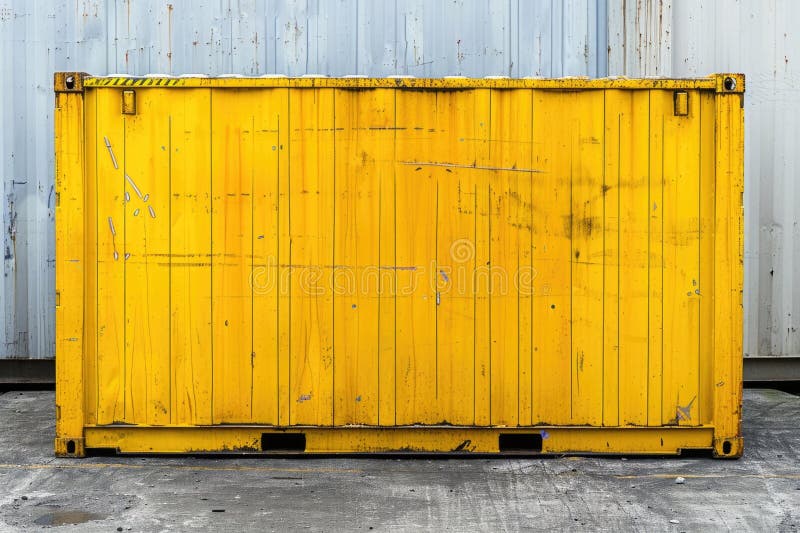 A Yellow Container Sits Outside a Building with a Simple Facade Stock ...