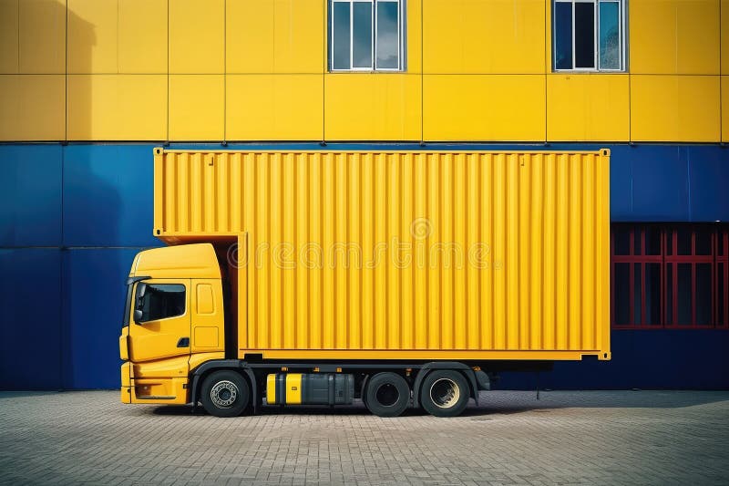 Yellow Container Truck Cargo Freight Extreme Closeup. Generative AI ...