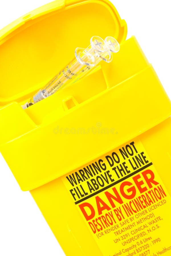 Yellow Container for Used Syringes Stock Image - Image of close ...