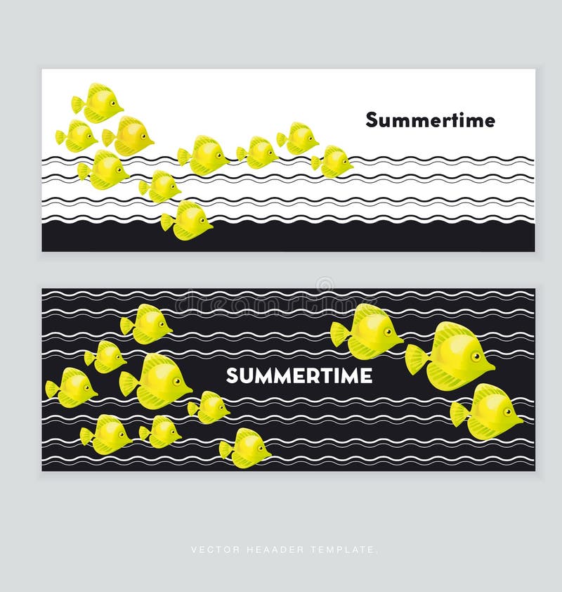 Yellow Coral Fish Header Template. Stock Vector - Illustration of ocean ...