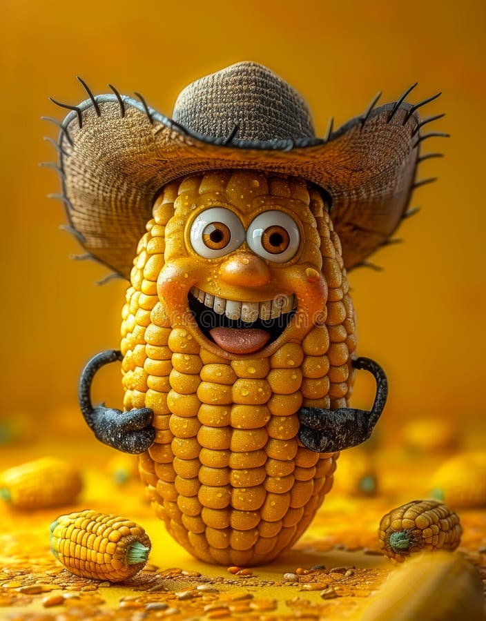 Yellow Corn Cob in Cowboy Hat and Smile Stock Image - Image of diet ...