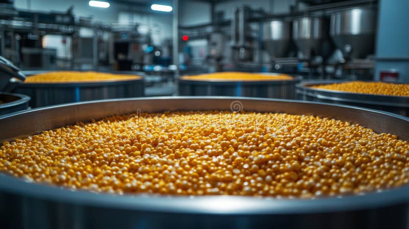 Yellow Corn Kernels in Large Industrial Food Processing Vats Stock ...