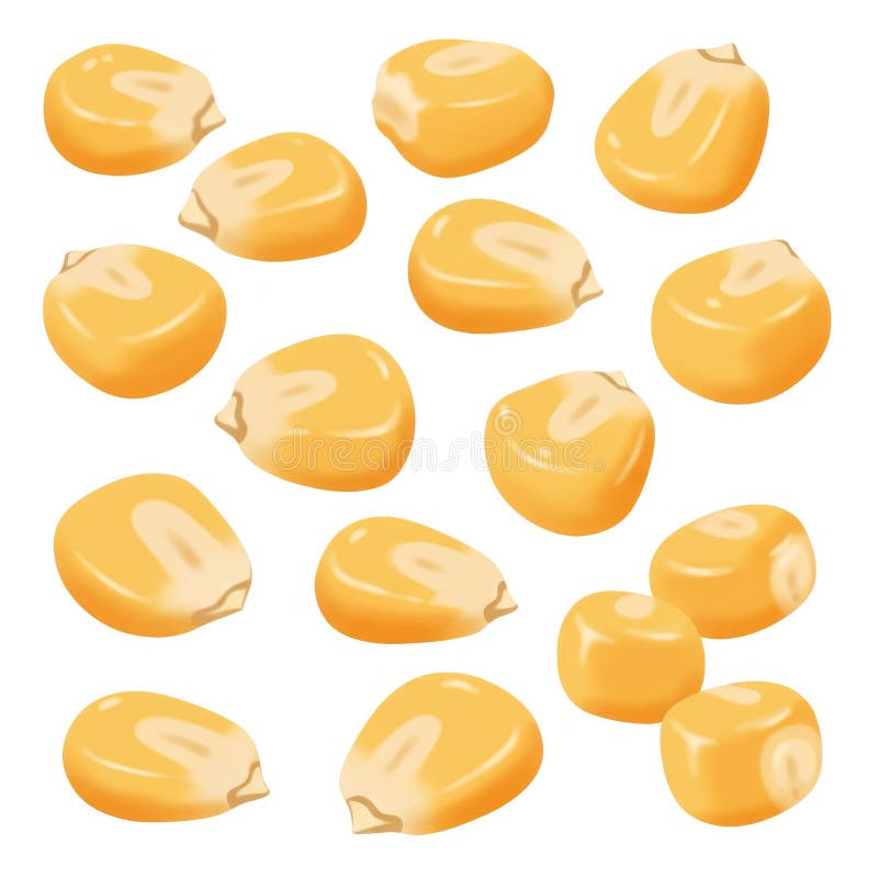 Yellow Corn Kernels Scattered on White Background Stock Illustration ...