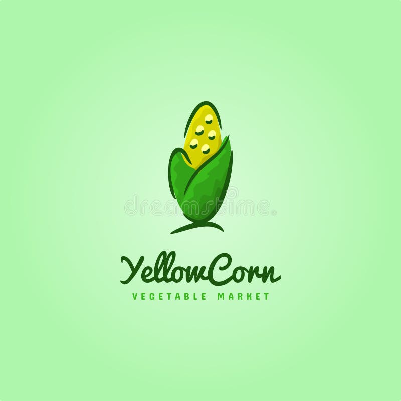 Yellow Corn Logo Template in Cartoon Shade Flat Sketch Style. Stock ...