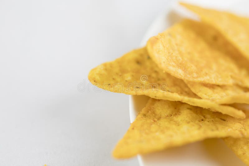 Yellow Corn Tortilla Chips, Closeup Shot Stock Photo - Image of pepper ...