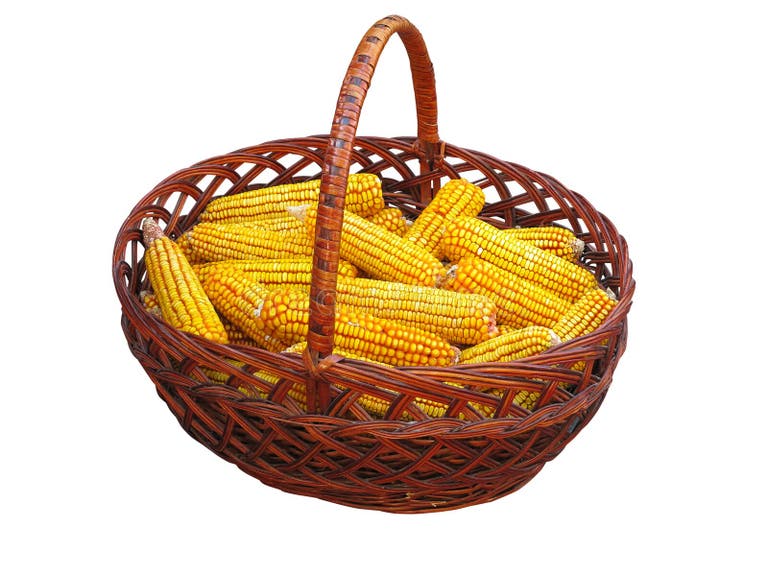 Yellow Corn Vegetable in Basket Isolated Stock Photo - Image of maize ...