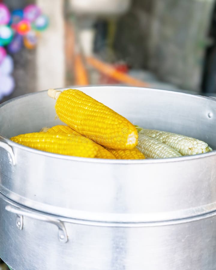 Yellow Corns Being Steamed in the Pot Stock Photo - Image of maize ...