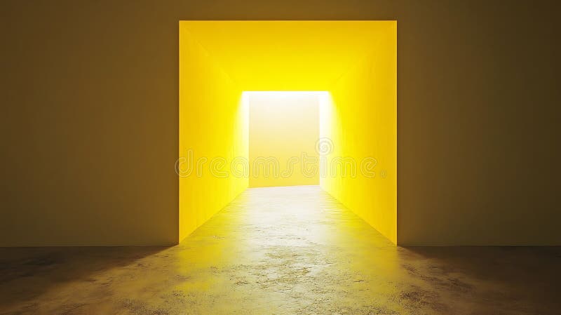 Yellow Corridor, Bright Perspective Stock Image - Image of tunnel ...