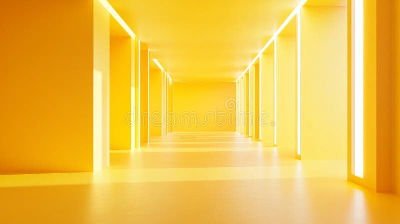 Yellow Corridor 3D Render, Linear Perspective, Bright, Abstract ...