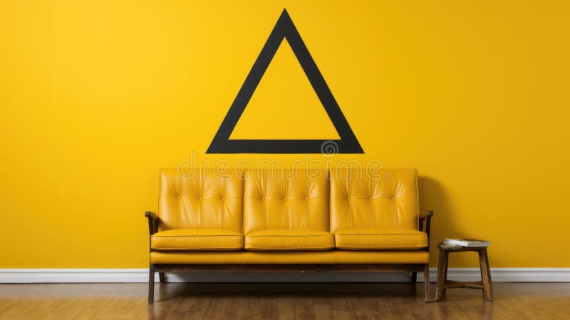 A Yellow Couch and a Black Triangle on the Wall. AI Stock Illustration ...