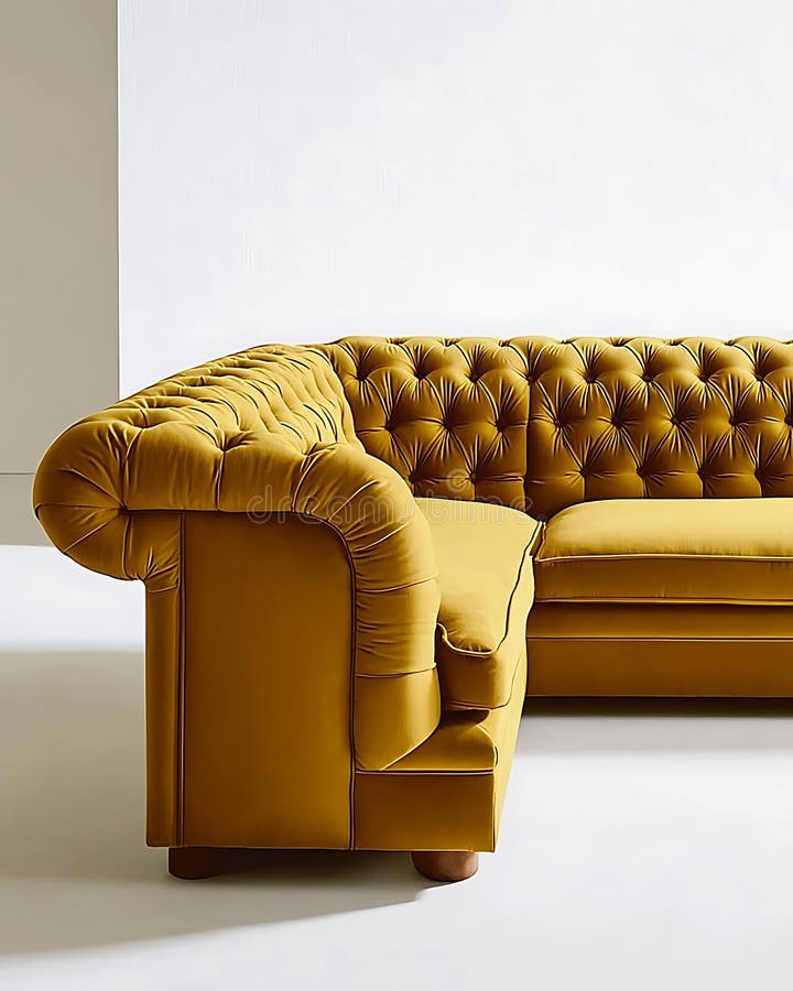 Yellow Couch with a Curved Back and a Checkered Pattern Stock Image ...