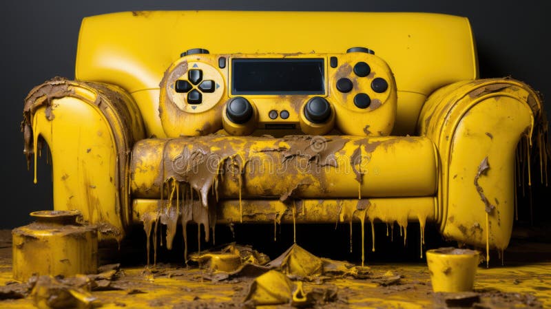 A Yellow Couch with a Game Controller Sitting on Top of it. AI. Stock ...
