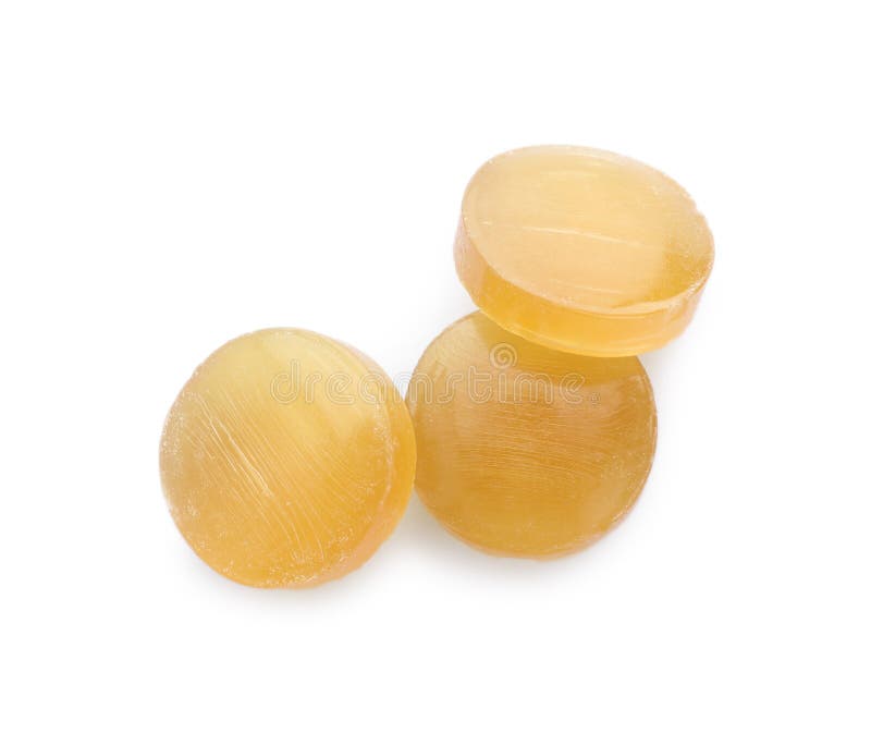 Yellow Cough Drops on White Background, Top View Stock Image - Image of ...