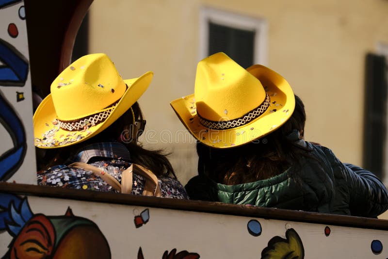 Yellow Cowboy Hat at the Carnival Parade Stock Photo - Image of party ...