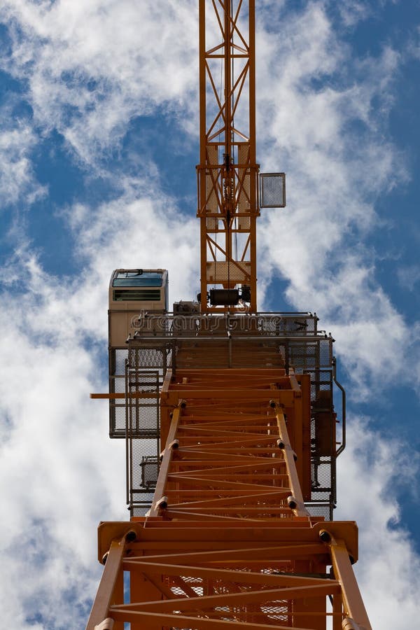 Yellow Crane Bottom View with Cabin and Blue Sky Stock Photo - Image of ...