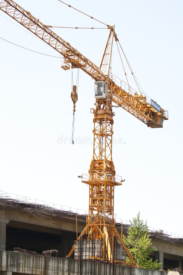 Yellow Crane on Construction Site Stock Photo - Image of strength ...