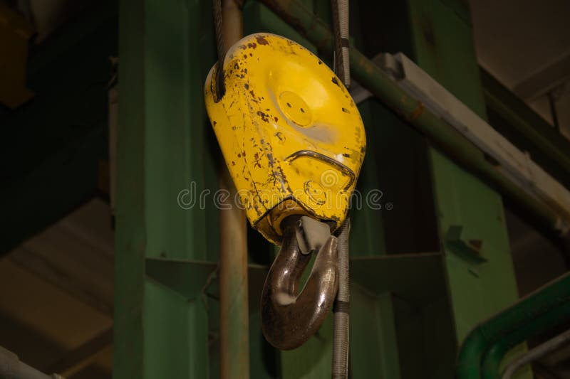 Industrial Yellow Crane Hook Hanging in the Factory Stock Image - Image ...