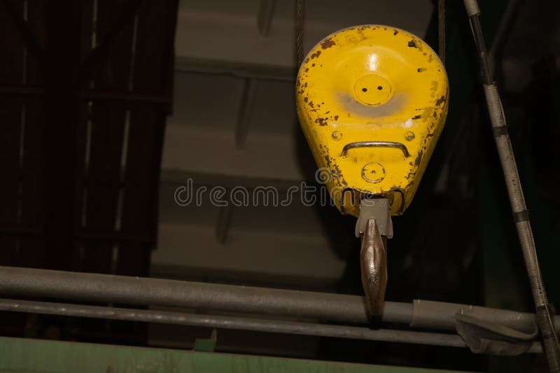 Industrial Yellow Crane Hook Hanging in the Factory Stock Image - Image ...