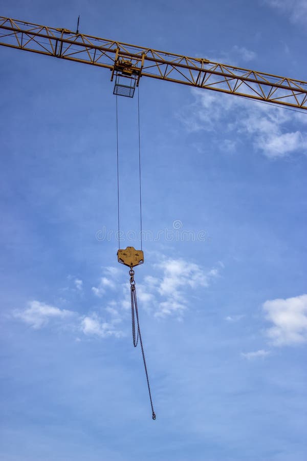 Yellow Crane Hook on Steel Cables with Chains Stock Photo - Image of ...