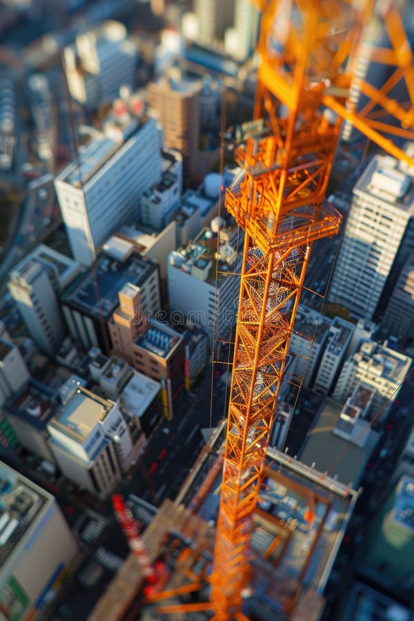 Yellow crane on skyscraper stock photo. Image of skyscraper - 374625958