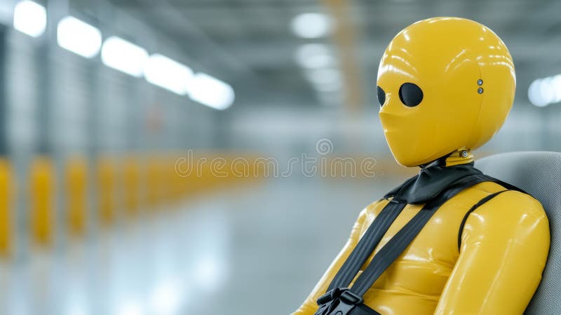 Crash Test Dummy Sits Securely in a Harness Inside an Automated Testing ...