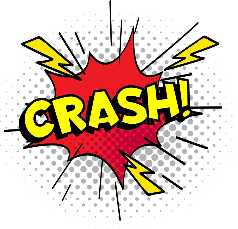 Yellow Crash Writing on a Red Comic Explosion Shape with Lightning ...